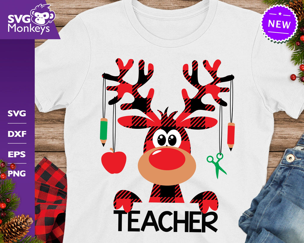 Christmas Teacher SVG, Buffalo Plaid Moose SVG, Teacher Moose Svg ...
