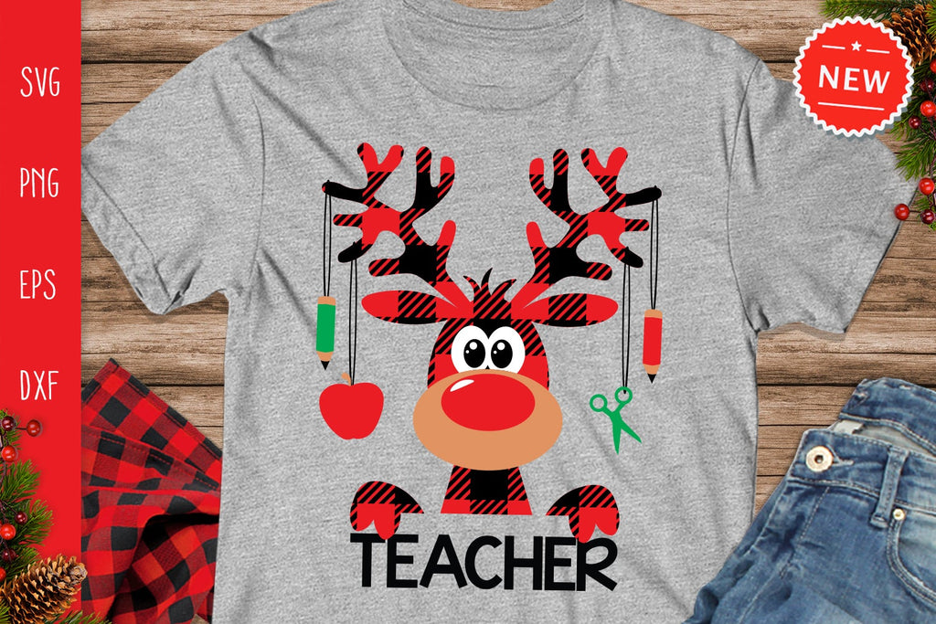 Christmas Teacher SVG, Buffalo Plaid Moose SVG, Teacher Moose Svg ...