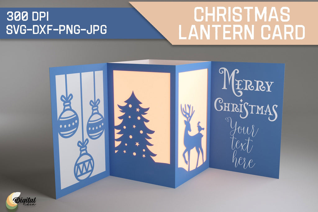 Christmas Tree And Reindeer SVG. Christmas Lantern Card. Paper Cut - So ...