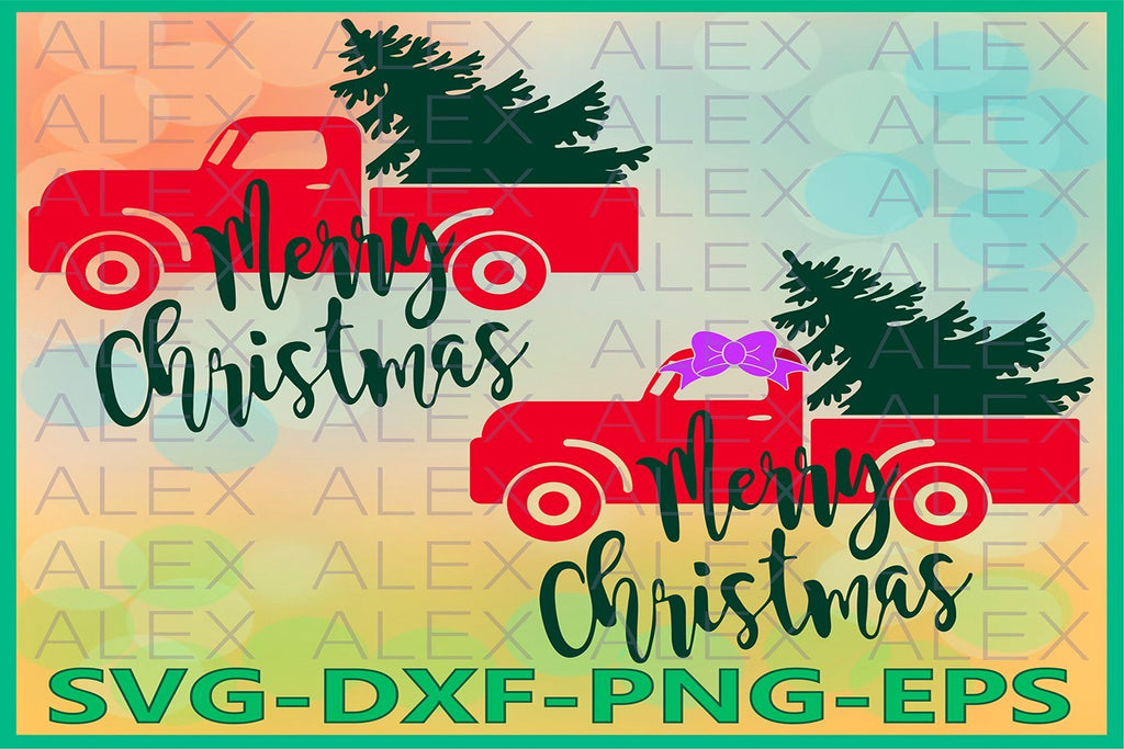 Christmas Tree Truck svg, Merry Christmas - So Fontsy