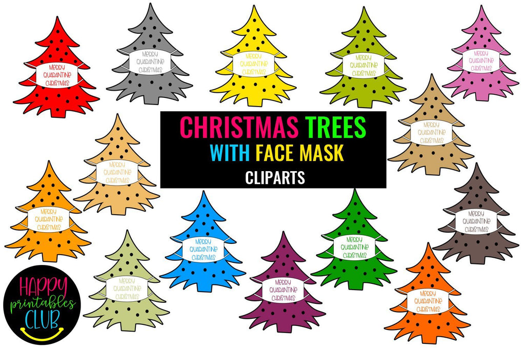 Christmas Trees with Face Masks Clipart- COVID Christmas - So Fontsy