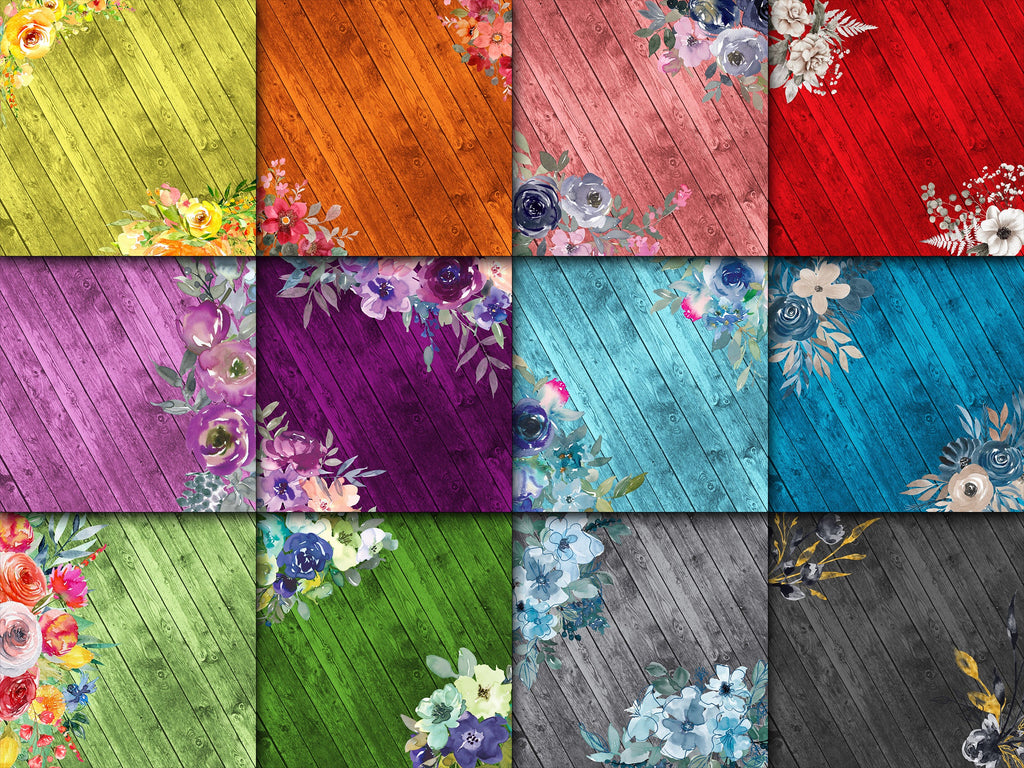 Colorful Floral Wood Digital Paper - So Fontsy