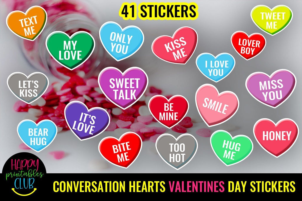 Conversation Hearts Valentines Day Stickers- Valentines Day - So Fontsy