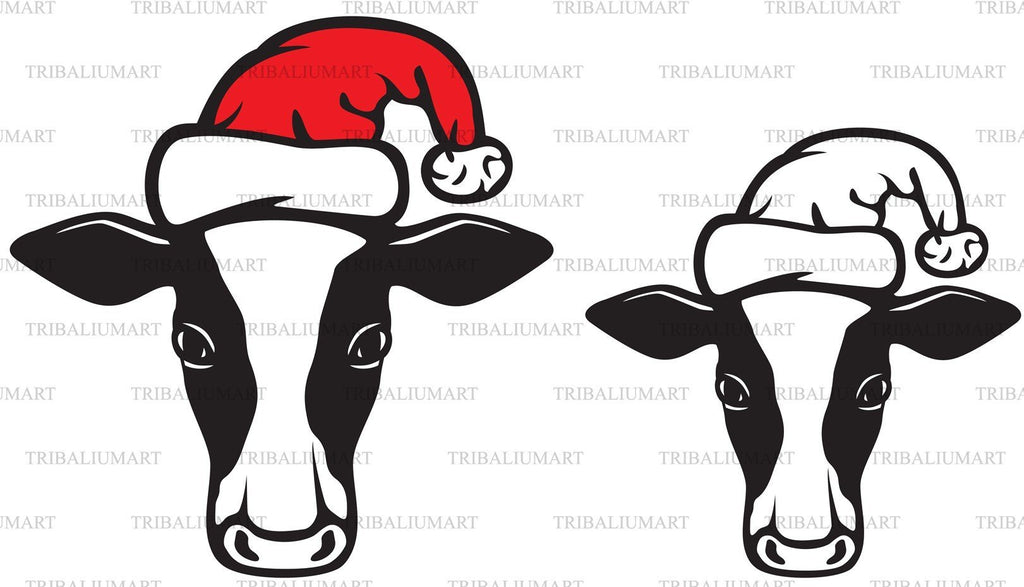 Cow and Santa Claus hat. Cut files for Cricut, Clip Art silhouettes ...