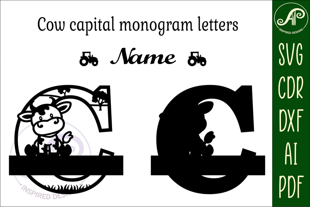 Cow capital monogram letter C SVG cut file - So Fontsy