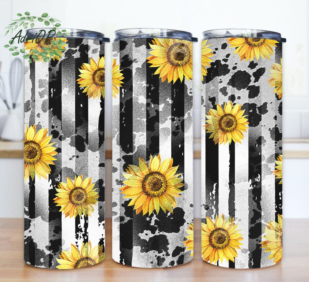 Cow Print Sunflower 20 oz Skinny Tumbler, Cowhide Sublimation Design ...