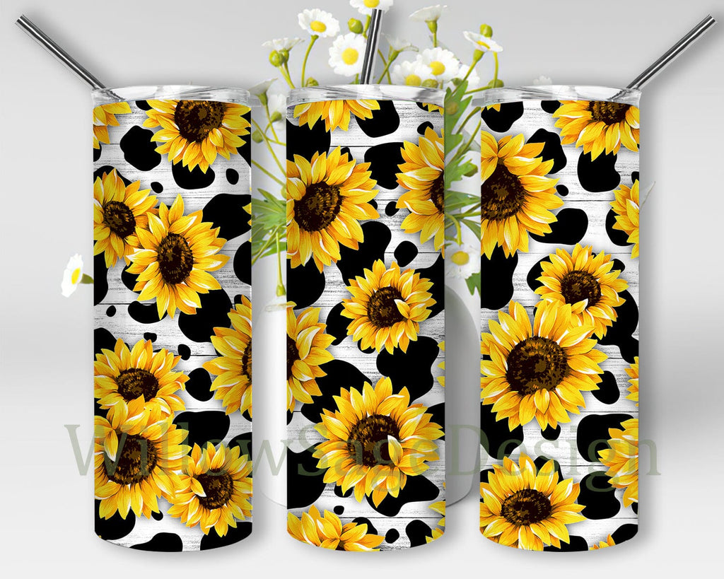 Cow Print Sunflower 20oz Skinny Tumbler Png, Cowhide Sublimation Design ...