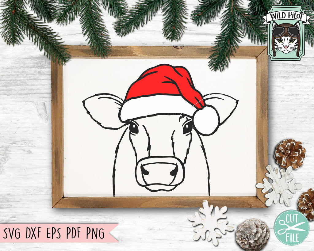 Cow With Santa Hat SVG Cut File - So Fontsy
