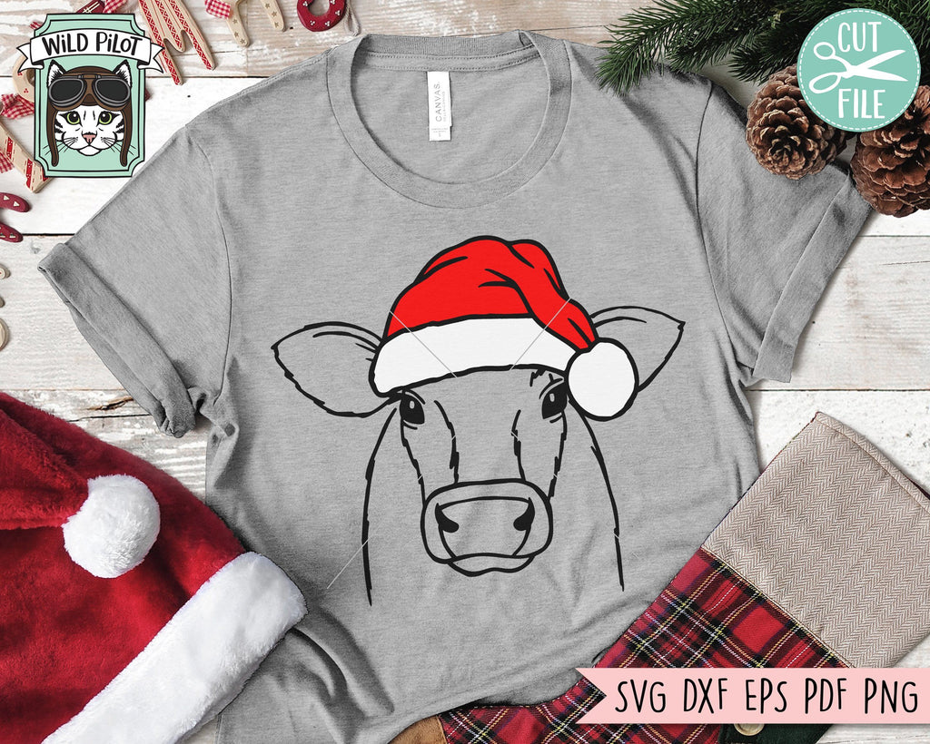 Cow With Santa Hat SVG Cut File - So Fontsy