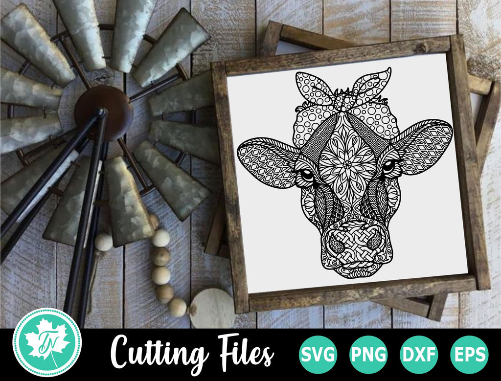 Cow SVG | Heifer SVG | Zentangle SVG | Bandana - So Fontsy