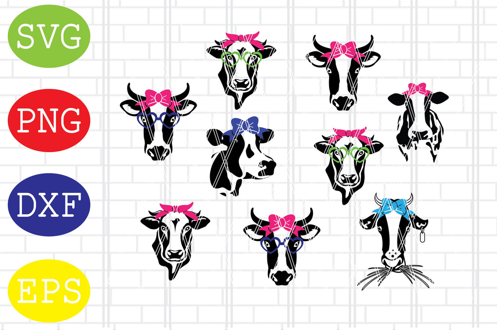 Cow with Red Bow svg, Red Bandana SVG, Polka Dots Bandana svg, Cow Face ...