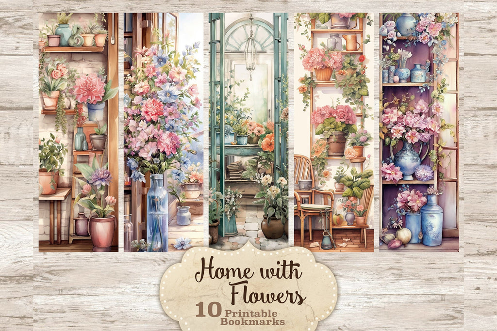 Cozy House Printable Bookmarks | Flowers Print And Cut - So Fontsy