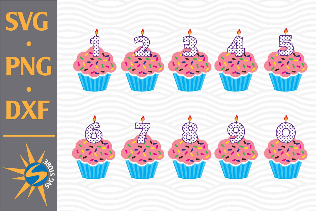 Cupcake Numbers SVG, PNG, DXF Digital Files Include - So Fontsy