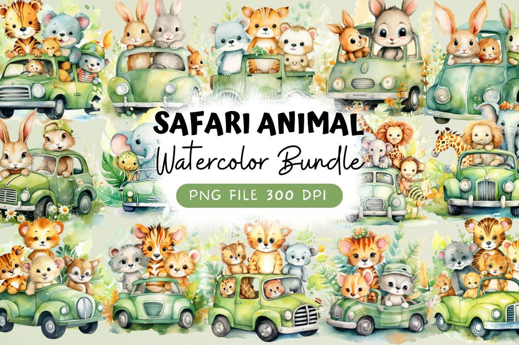 Cute Animal Safari Watercolor Clipart Bundle - So Fontsy