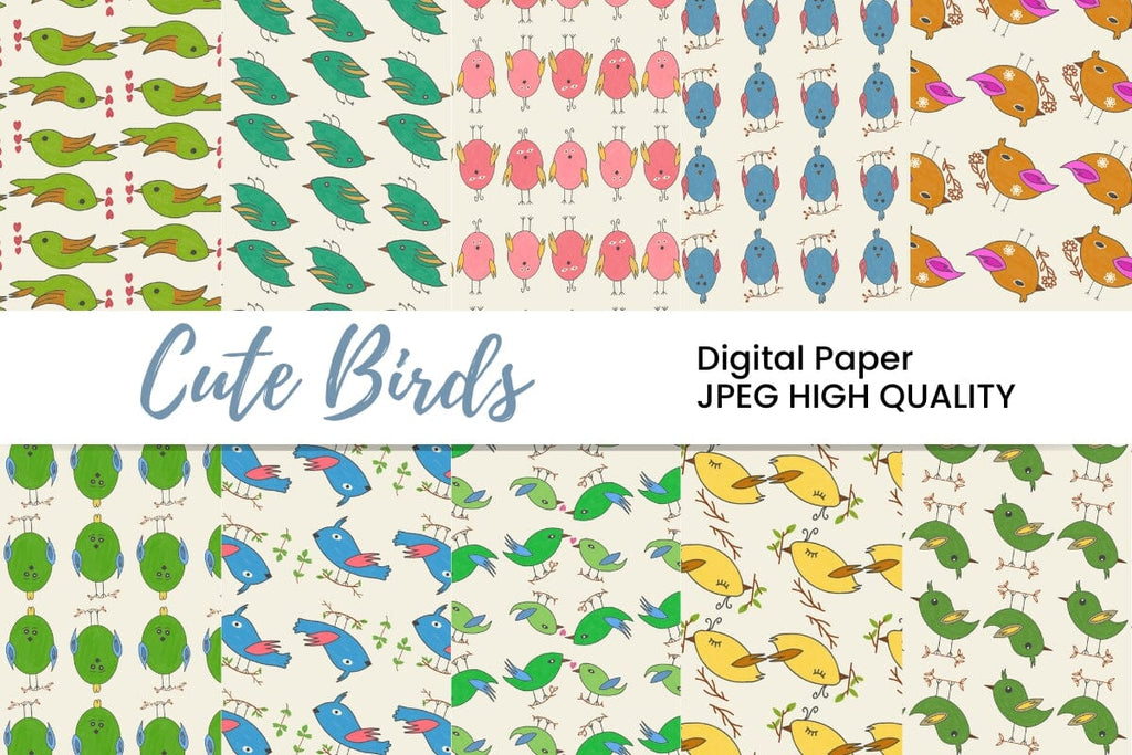 Cute Bird Digital Paper Bundle - So Fontsy