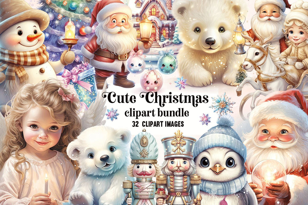 Cute Christmas Clipart Bundle, 32 Transparent PNG's - So Fontsy