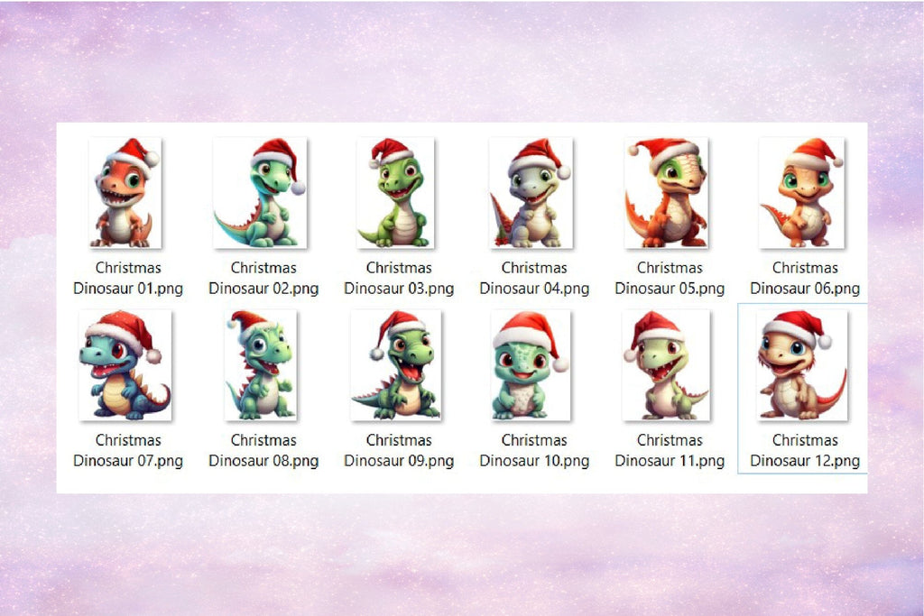 Cute Christmas Dinosaur Clipart Bundle - Dino with Santa Hat - So Fontsy