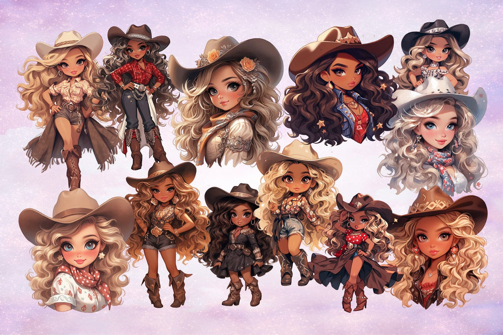 Cute Cowgirl Clipart, Western Sublimation Bundle - So Fontsy