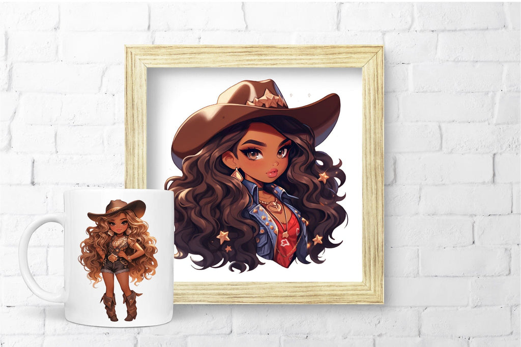 Cute Cowgirl Clipart, Western Sublimation Bundle - So Fontsy