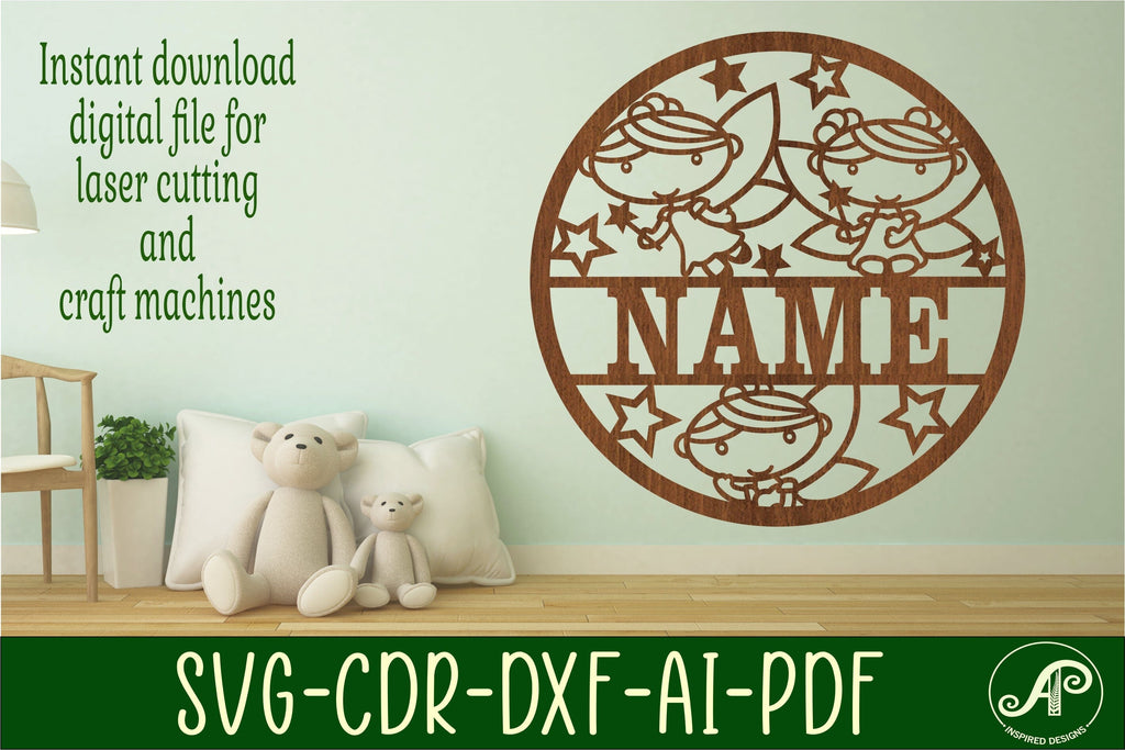 Cute fairies Name sign svg laser cut template, door or wall - So Fontsy