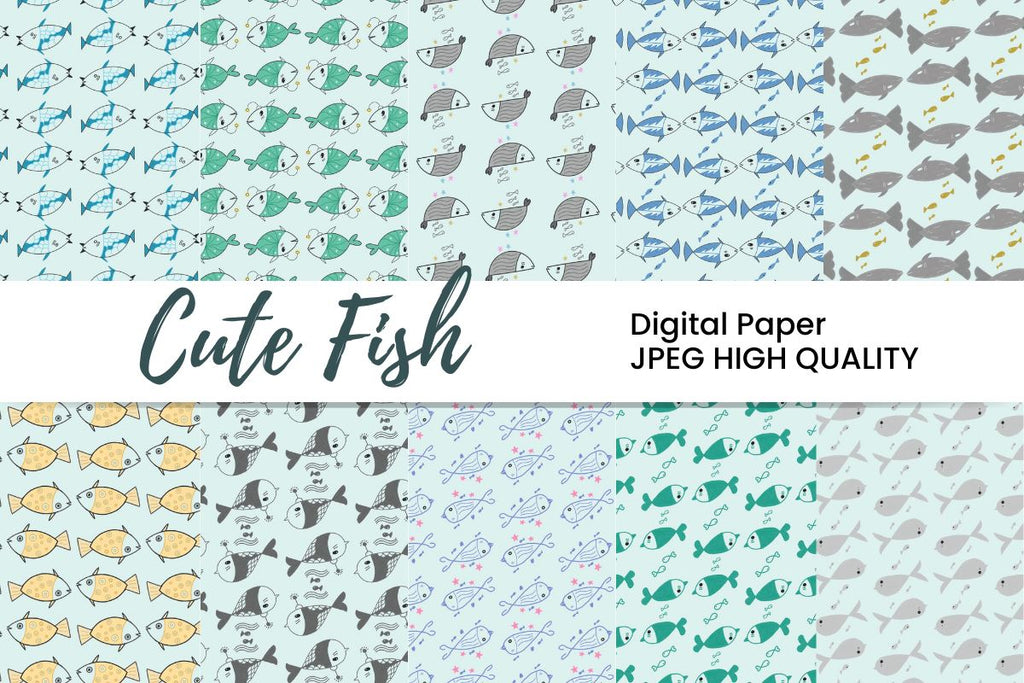 Cute Fish Digital Paper Bundle - So Fontsy