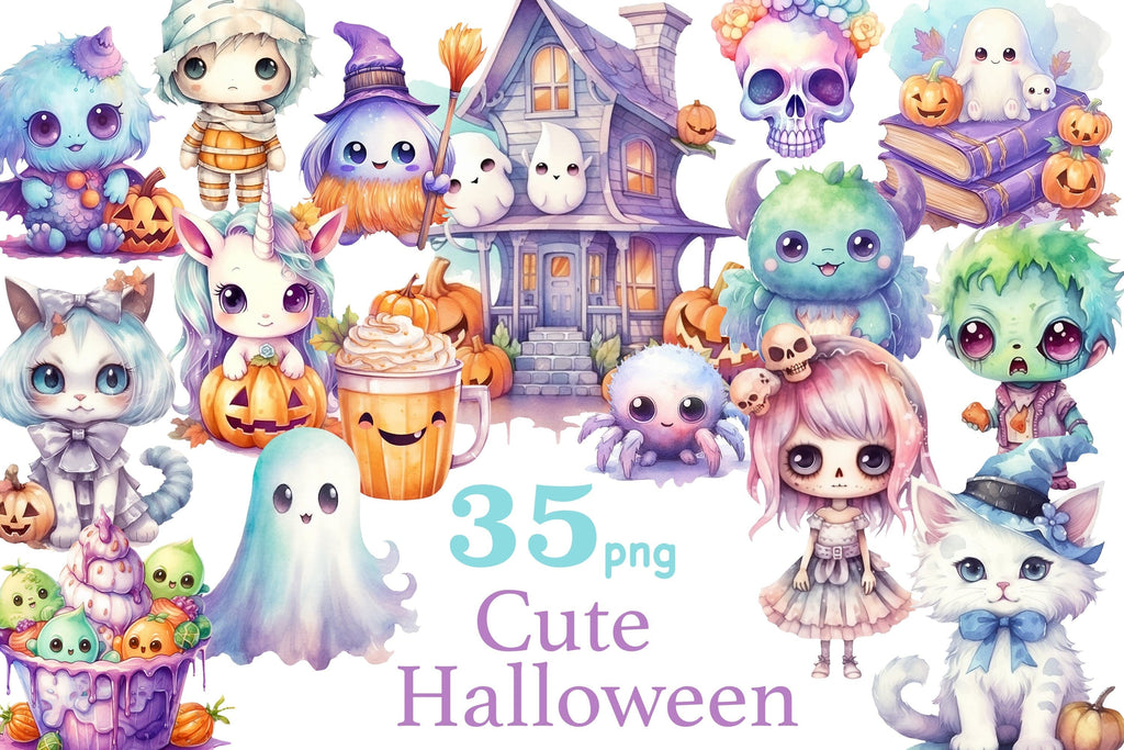 Cute Halloween Clipart Bundle | Little Monsters Clipart - So Fontsy