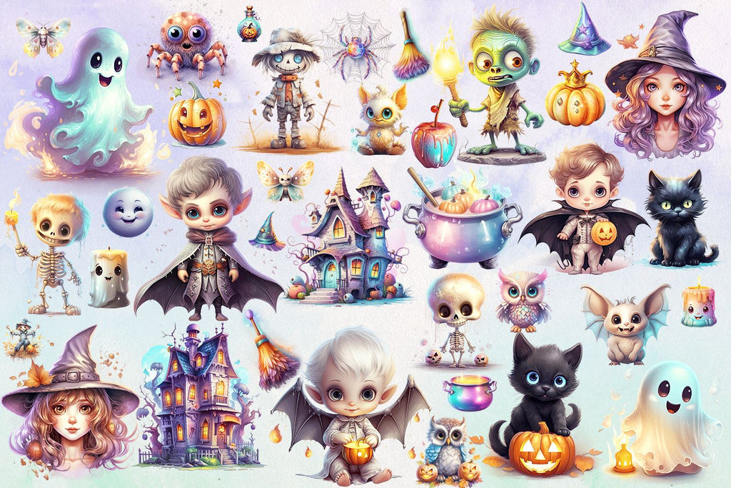 Cute Kids Halloween Clipart Bundle, 35 Transparent PNG's - So Fontsy