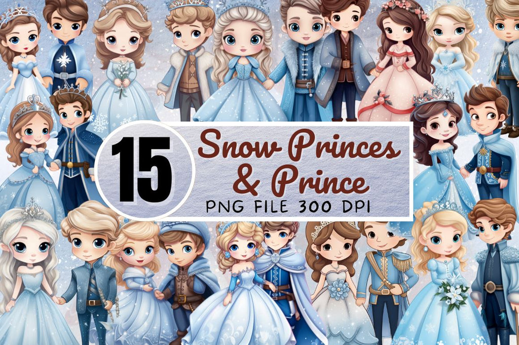 Cute Snow Princess and Prince Clipart Bundle - So Fontsy