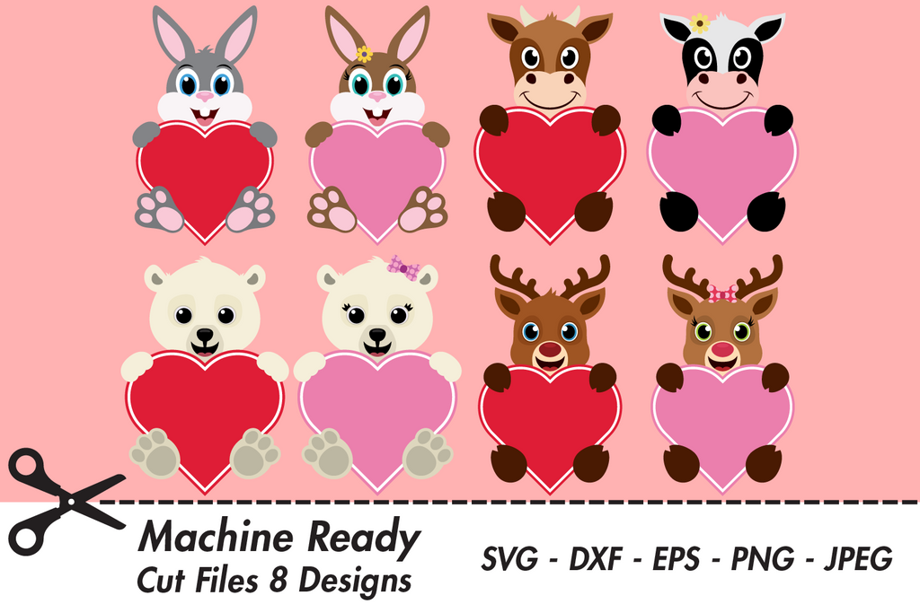 Cute Valentine Animal Heart Bundle | Valentines SVG - So Fontsy