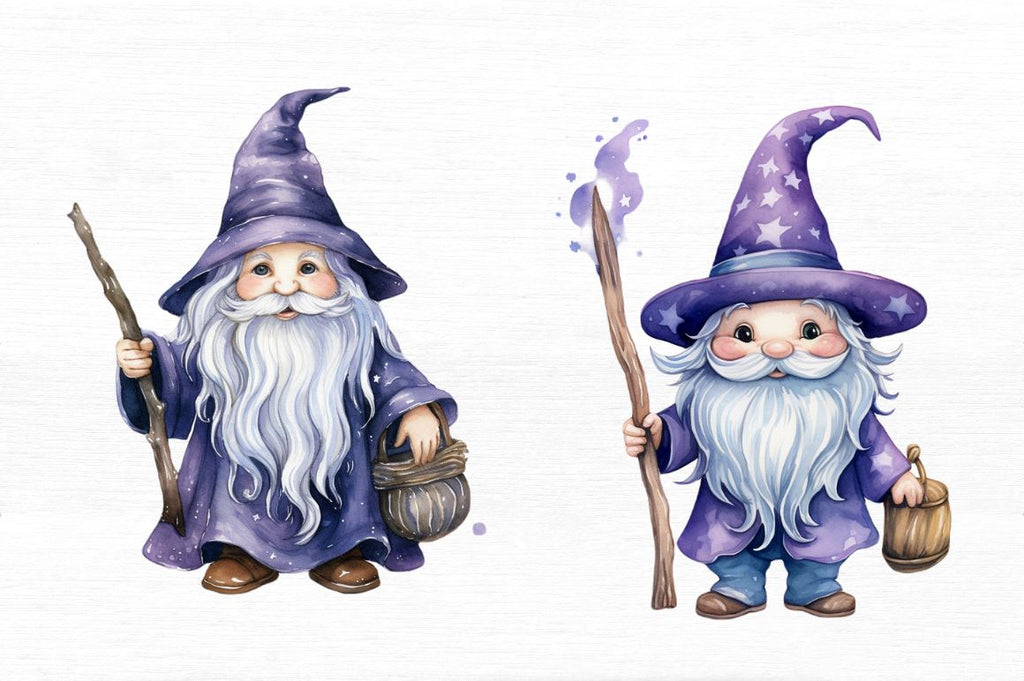 Cute Wizard Watercolor Clipart Bundle - So Fontsy