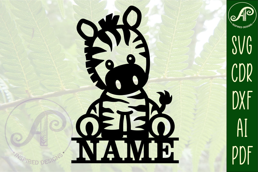 Cute Zebra Name sign svg laser cut template, wall art - So Fontsy