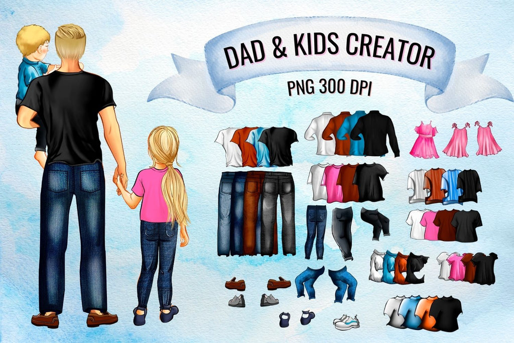 Dad & Kids Family Creator Clipart - So Fontsy