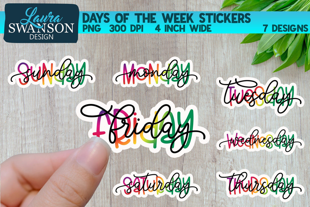 Days of the Week Sticker Bundle | Digital & Print Sticker Set - So Fontsy