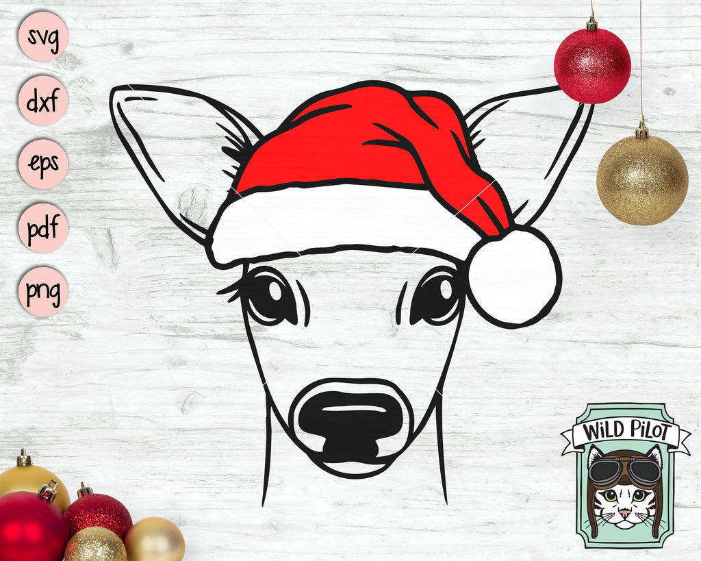 Christmas Deer Santa Hat SVG Cut File - So Fontsy