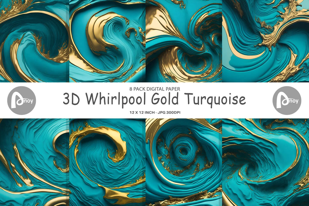 Digital Paper 3D Whirlpool Gold Turquoise - So Fontsy