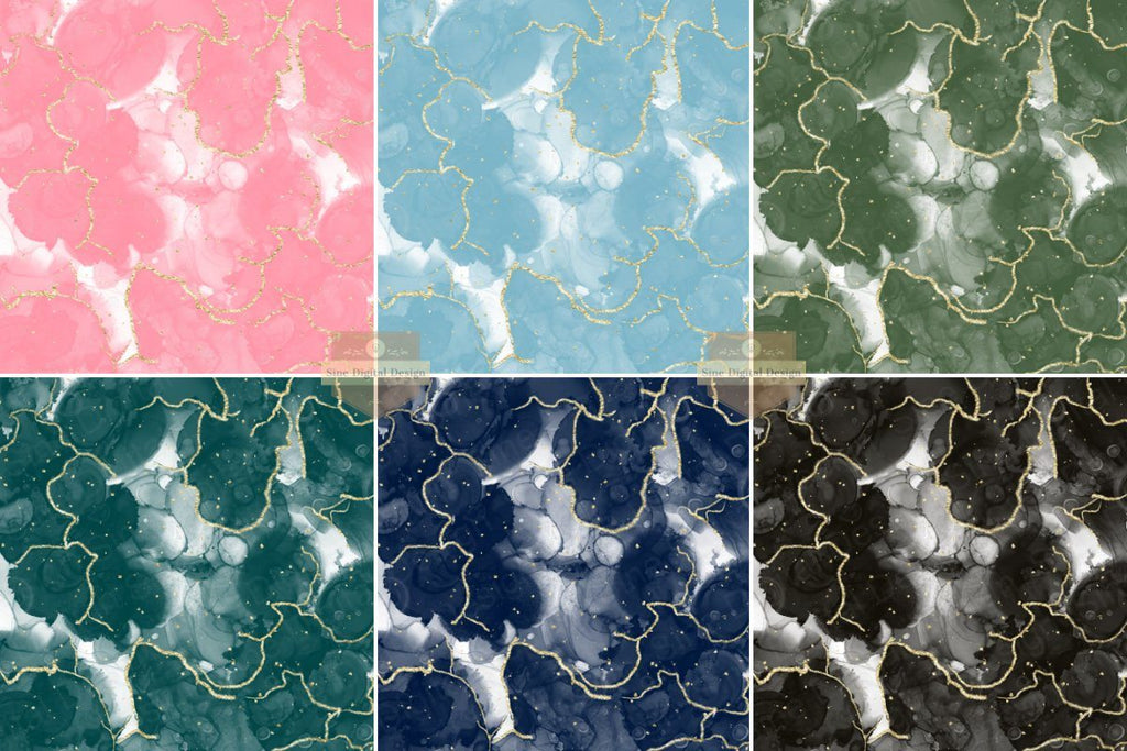 Digital Paper - Alcohol Ink Textures and Gold Glitter Backgrounds - So ...