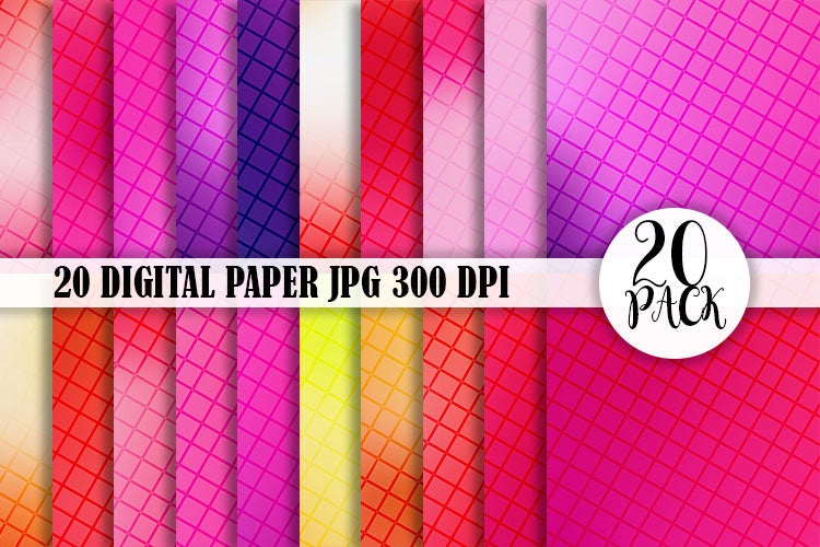 Digital Paper grid line and gradient pink color background - So Fontsy