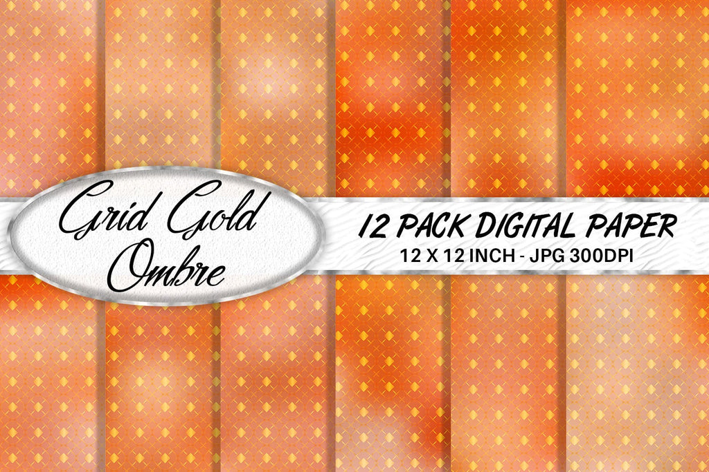 Digital paper Grid pattern and orange gradient background - So Fontsy