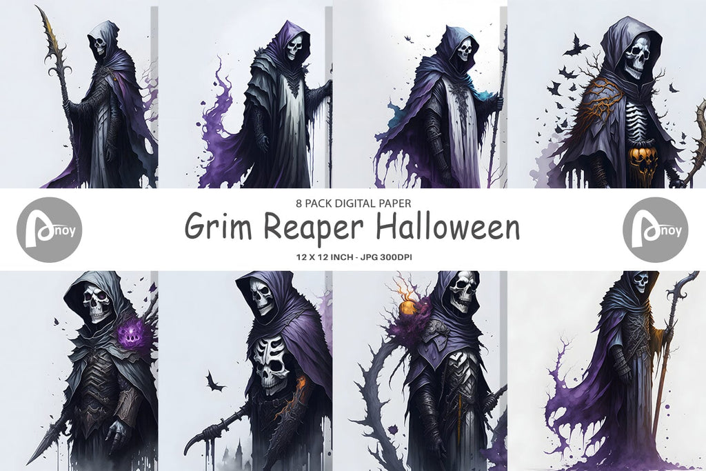 Digital Paper Grim Reaper Halloween - So Fontsy