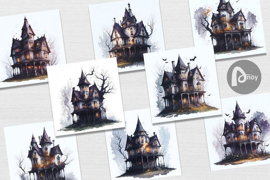 Digital Paper Haunted House Halloween - So Fontsy