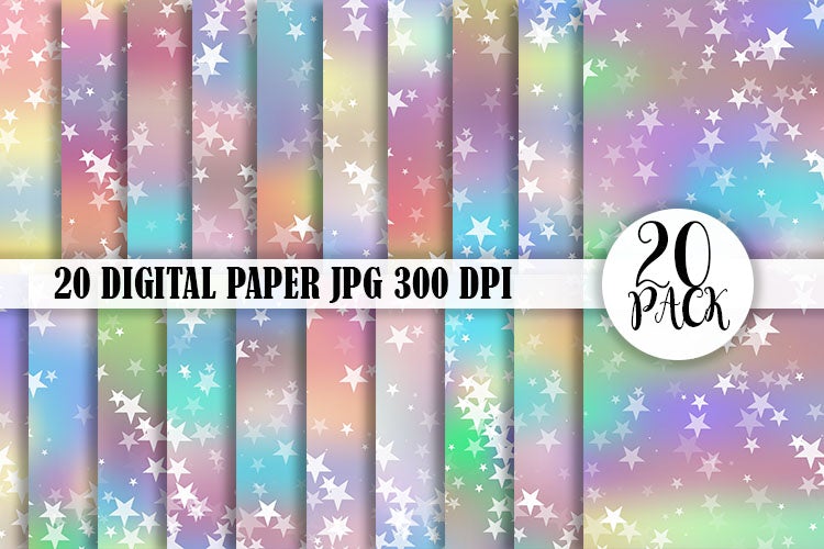 Digital Paper Rainbow and star pattern background - So Fontsy