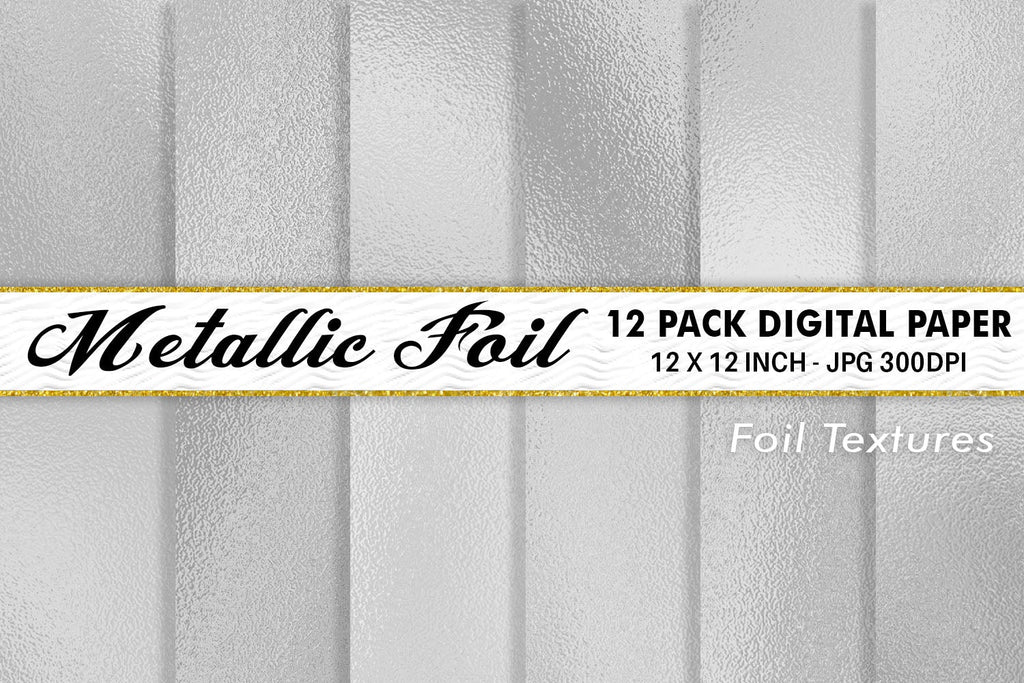 Digital Paper Silver Metallic foil texture background - So Fontsy