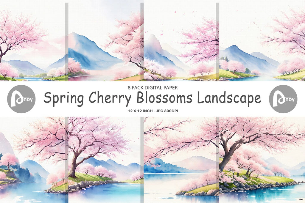 Digital Paper Spring Cherry Blossoms - So Fontsy