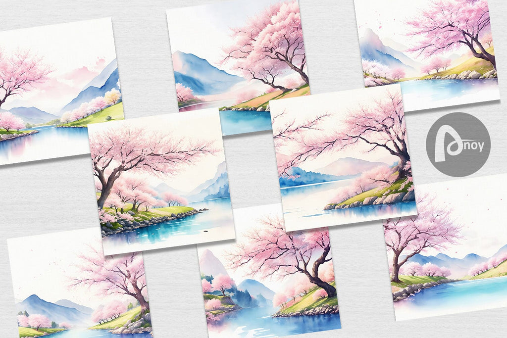 Digital Paper Spring Cherry Blossoms - So Fontsy