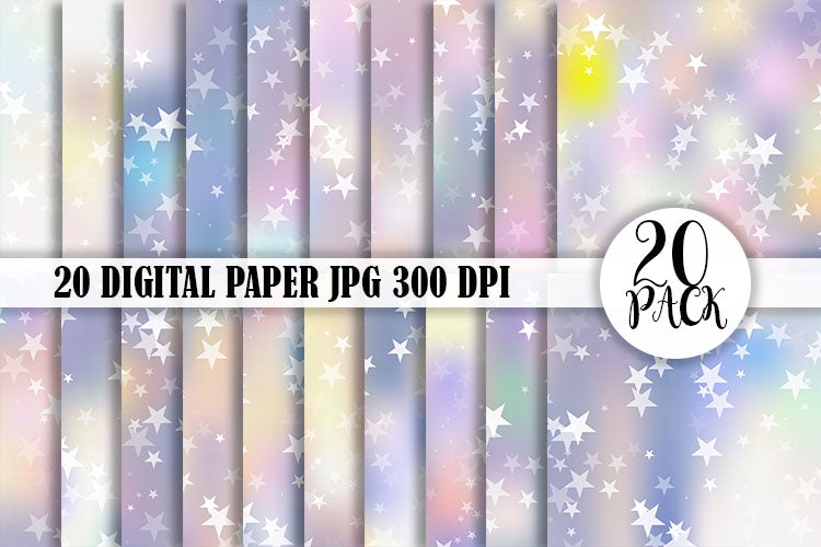 Digital Paper star pattern and gradient hologram color background - So ...