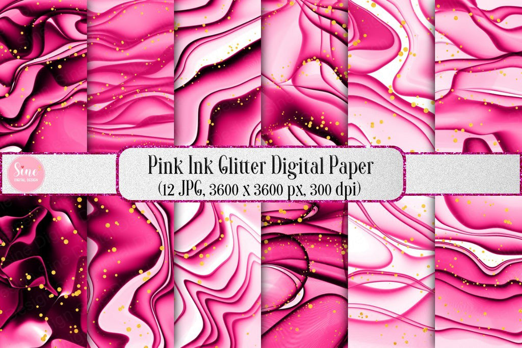 Digital Papers - Pink Ink Glitter Background Pack - So Fontsy