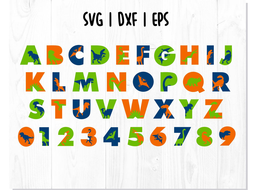 Dinosaur Letters and Numbers Layered SVG - So Fontsy