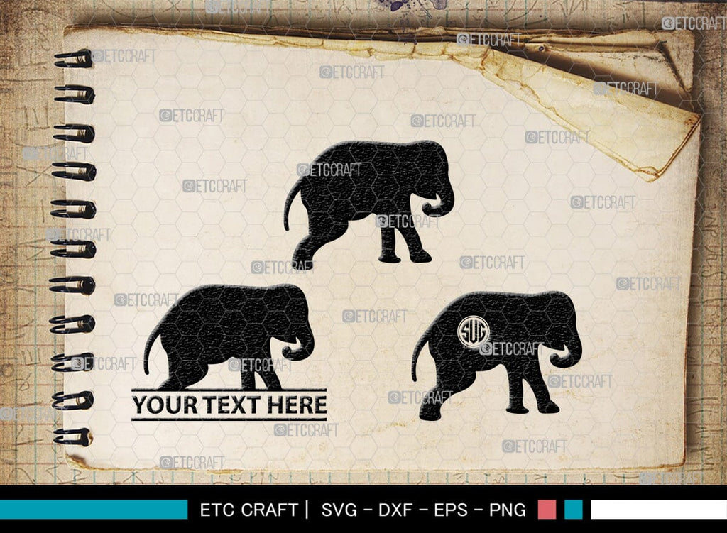 Elephant Monogram, Elephant Silhouette, Elephant SVG, Safari Animal Svg ...