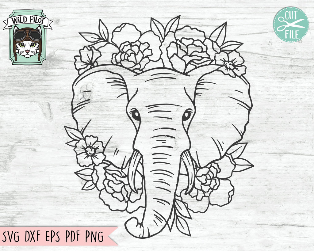 Elephant SVG file, Elephant with Flowers SVG, Elephant cut file, Animal ...