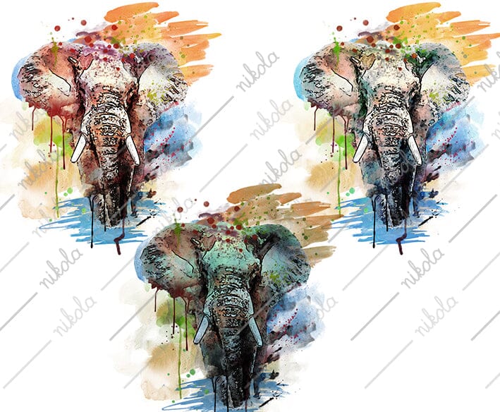 Elephant Watercolor Sublimation Clipart PNG JPG - So Fontsy
